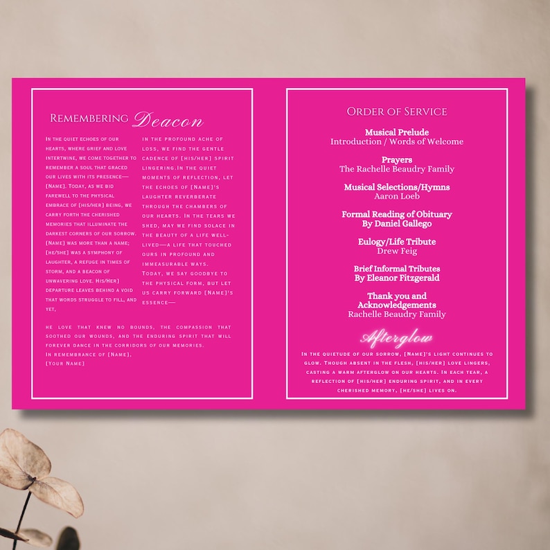 Personalized Pink Funeral Program | Magazine Style, 8 Pages (digital ...