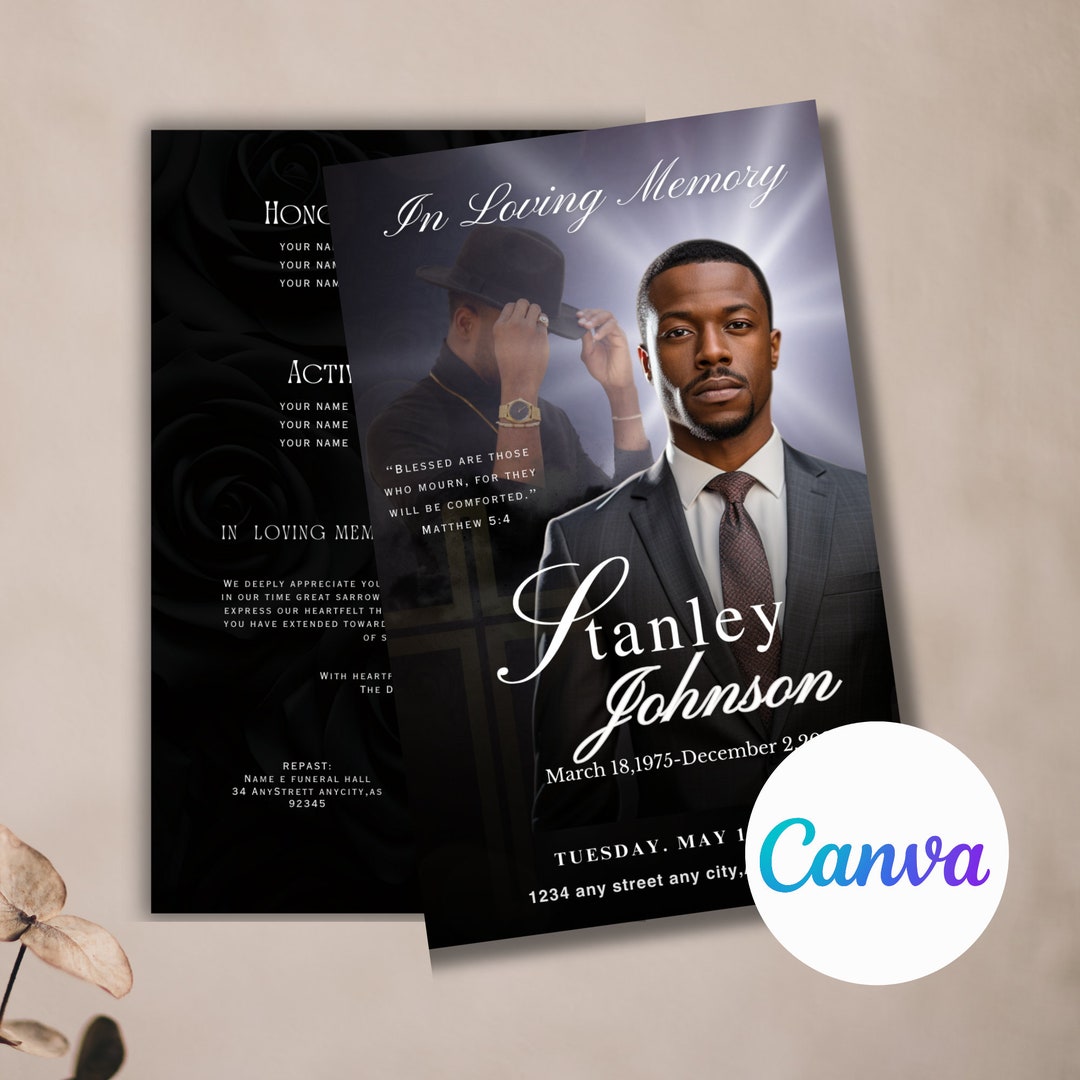 Masculine Funeral Program Booklet | 11x8.5 Keepsake for Men ...