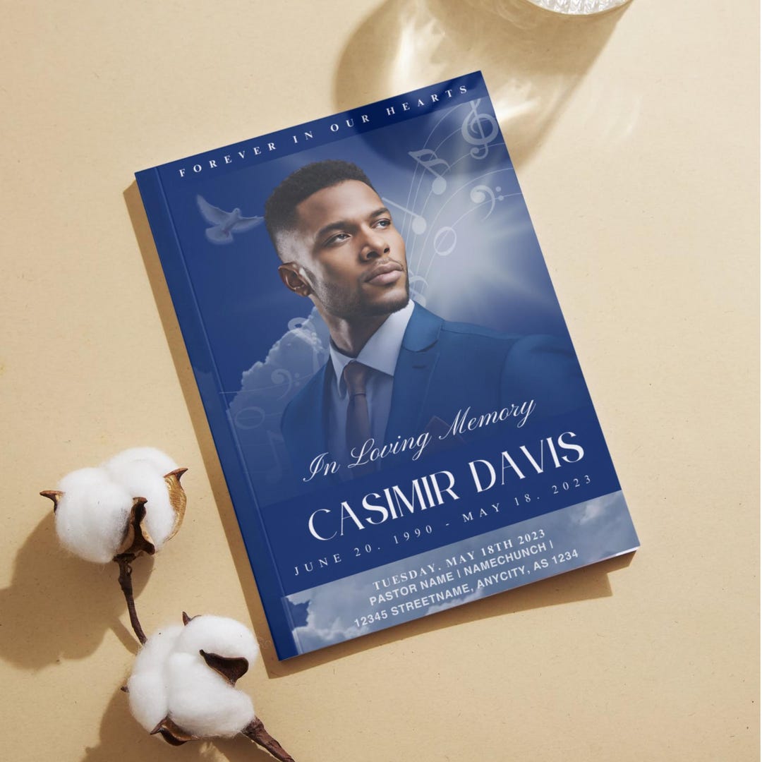 Music Themed Memorial Program Obituary Template Magazine Style Celebration of Life Keepsake ...