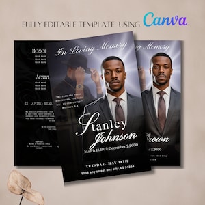 Masculine Funeral Program Booklet | 11x8.5 Keepsake for Men ...