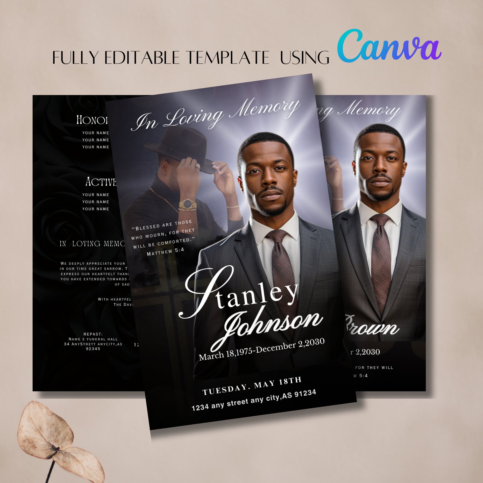 Memorial Program 8 Pages Booklet Masculine Funeral Program Celebration ...