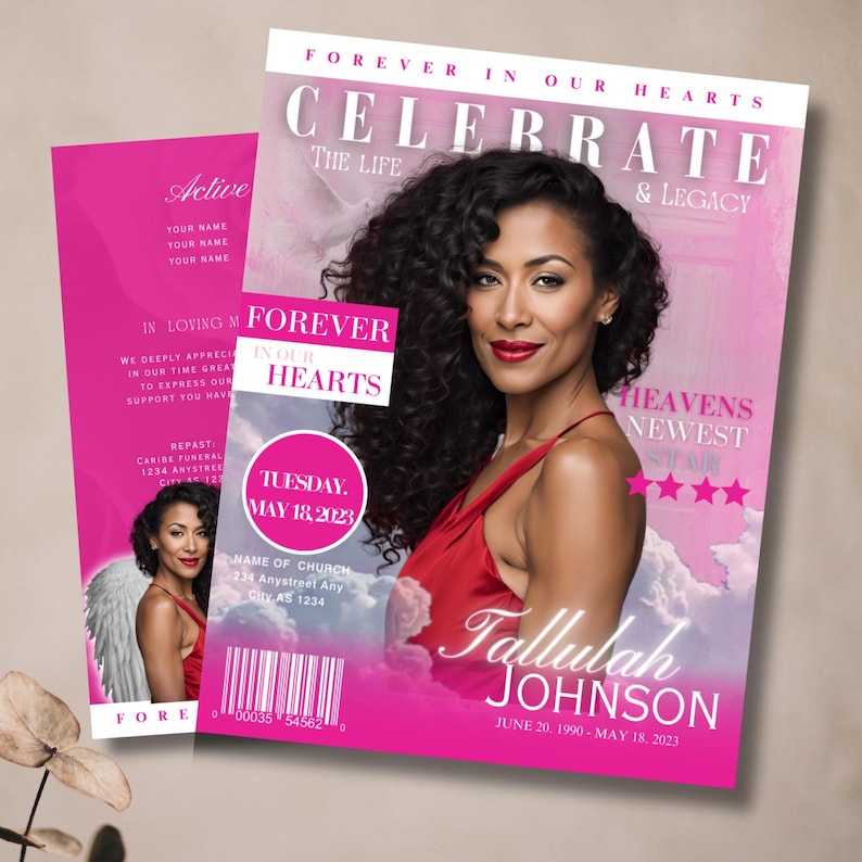 Personalized Pink Funeral Program Booklet 17x11 Mogul Magazine Style, 8 ...