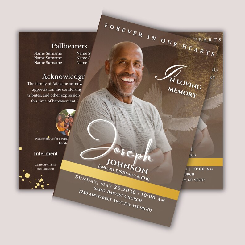 Funeral Program Template for Man Masculine Funeral Program Celebration ...