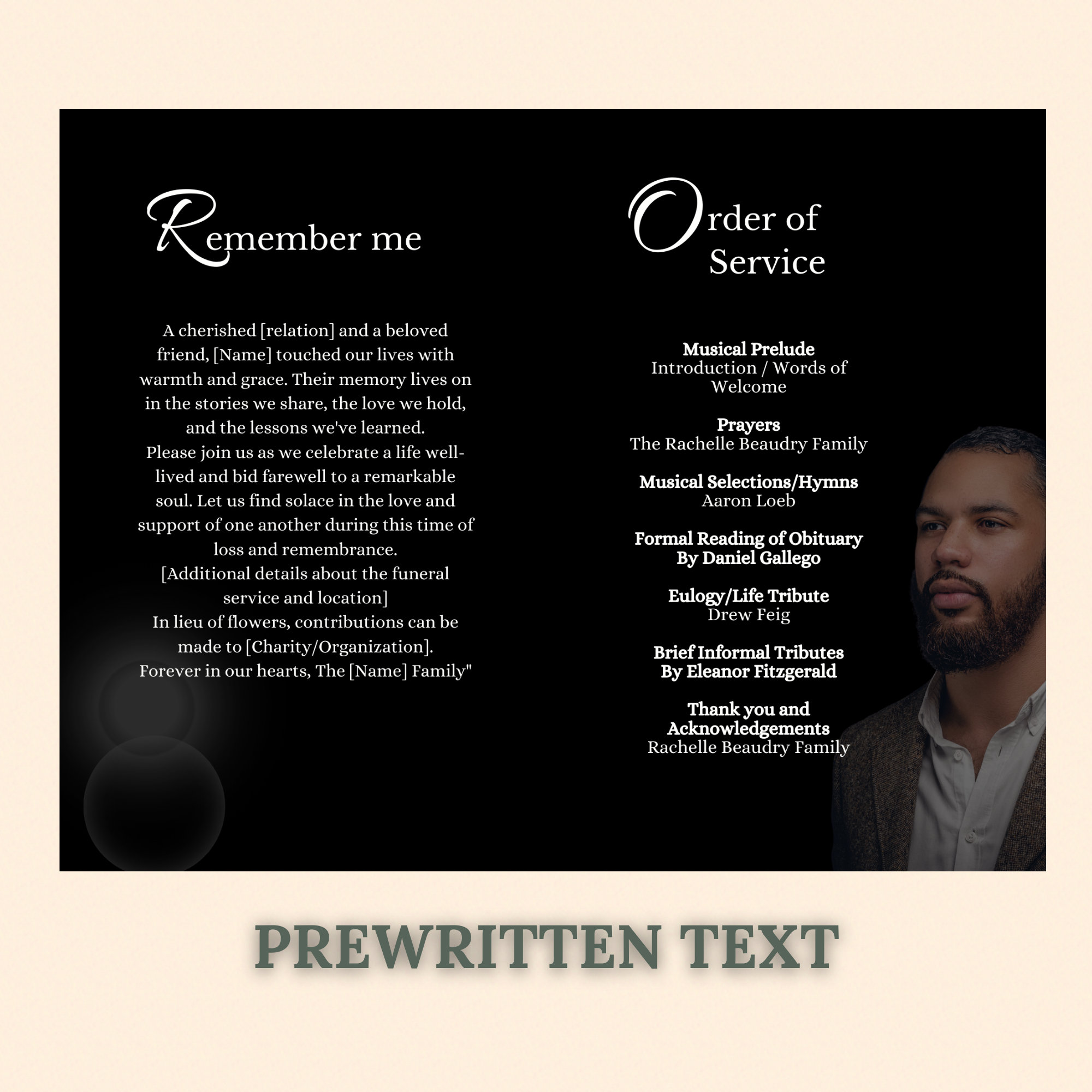Funeral Program Template for Man Masculine Funeral Program Celebration ...
