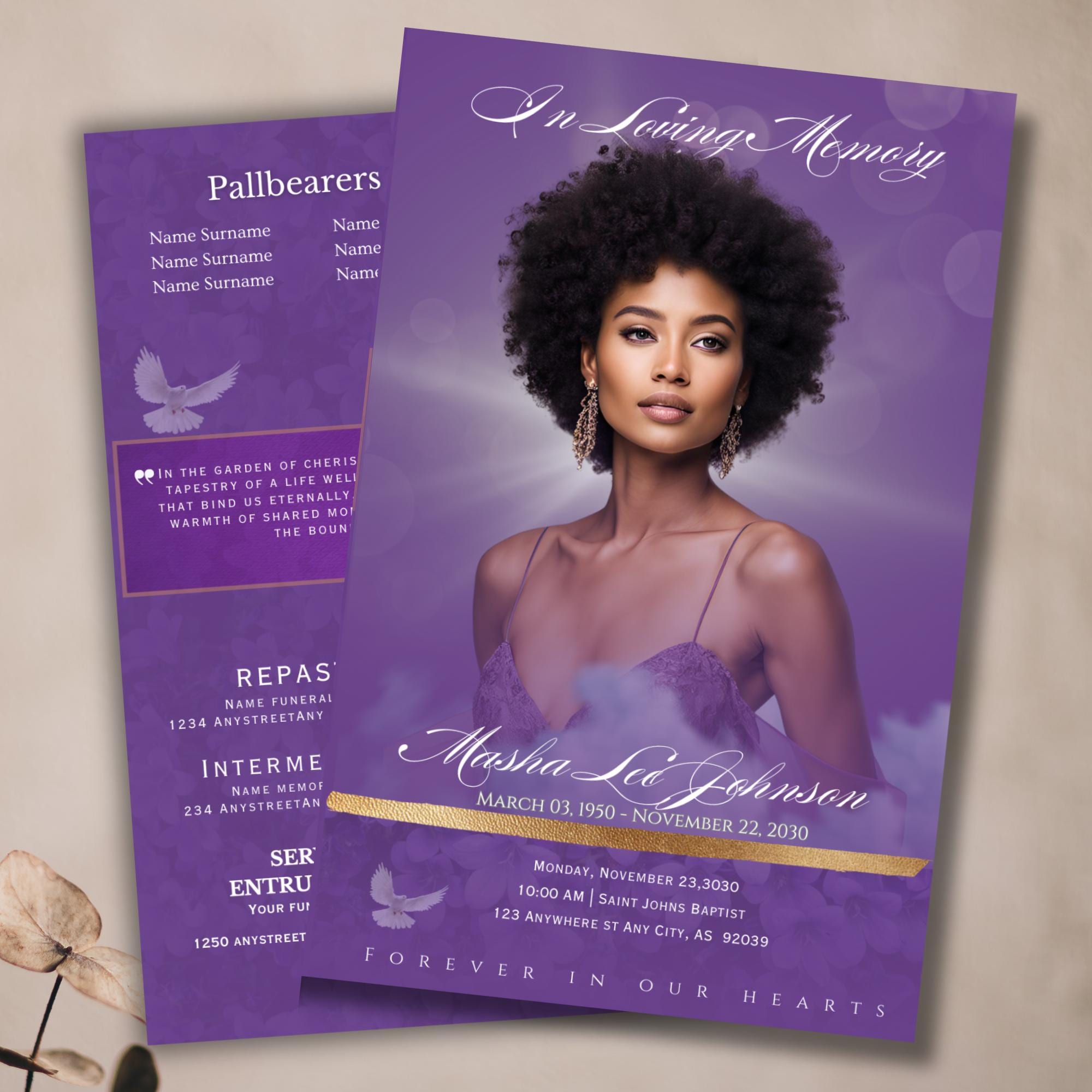 Editable Black Funeral Program Template | Canva Download | Elegant ...
