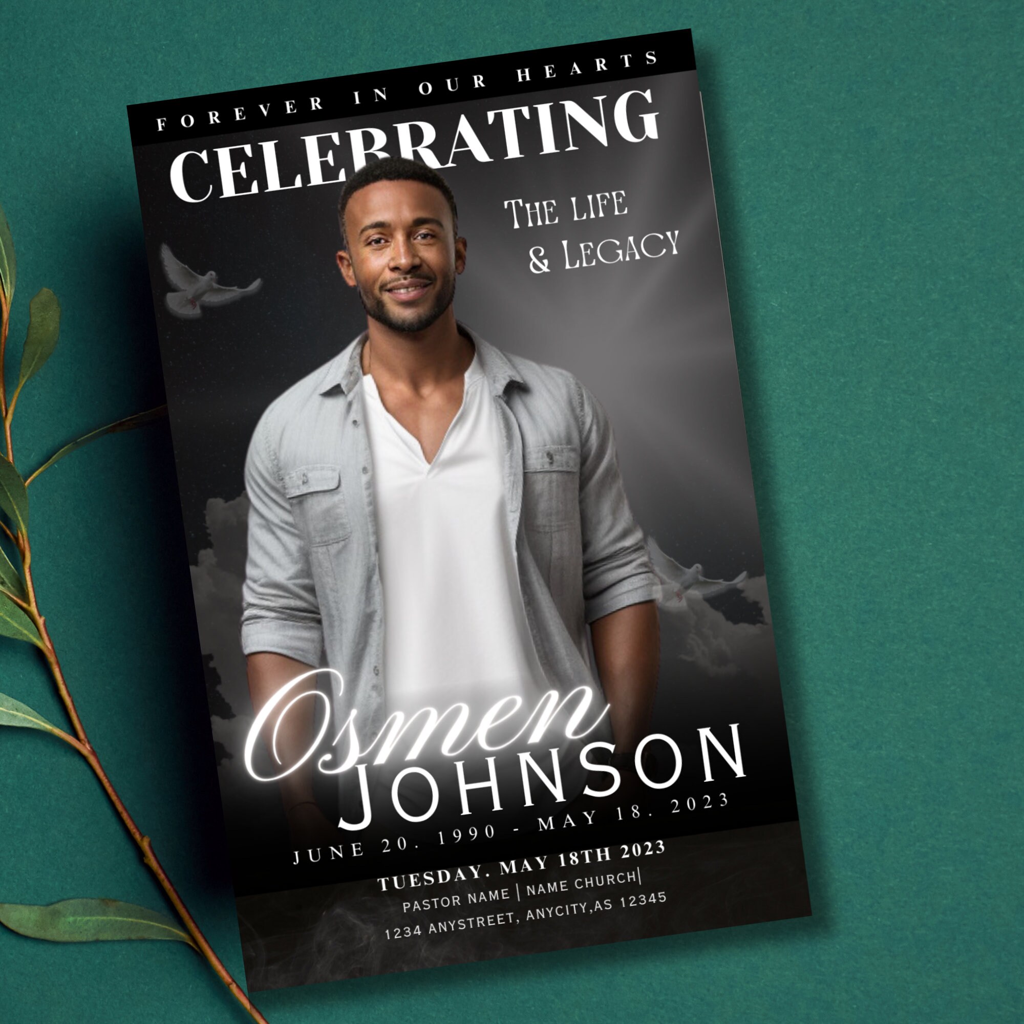 Customizable Memorial Program Obituary Template for Man Magazine Style ...