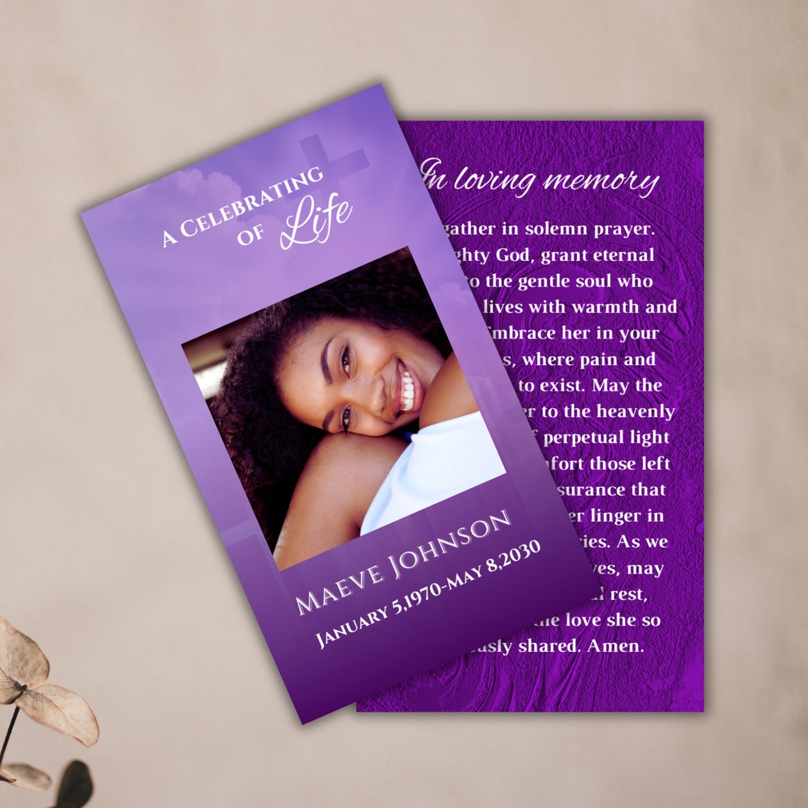 Editable Funeral Prayer Card Printable Memorial Prayer Card - Etsy