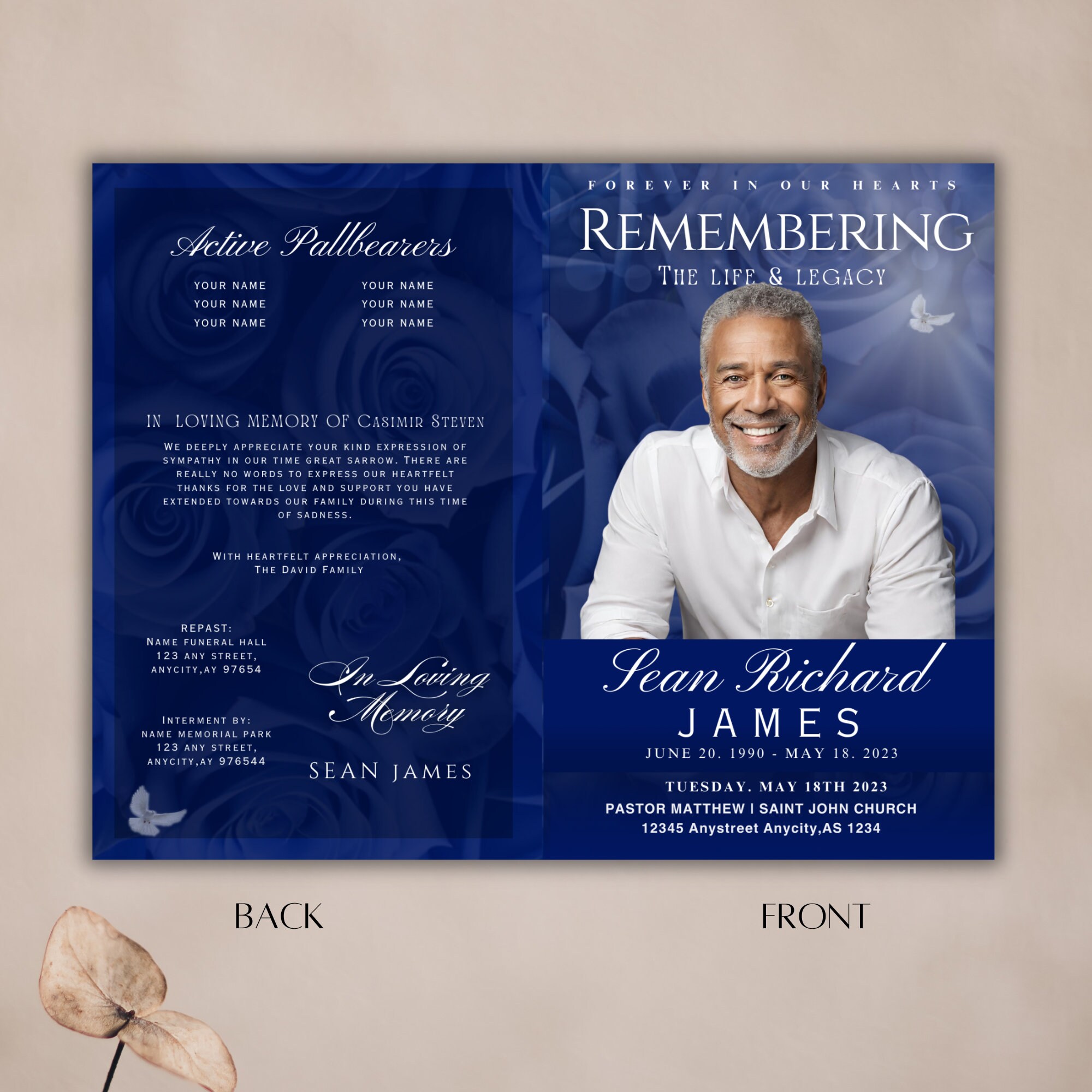 Funeral Program Template for Man | Masculine Funeral Program ...