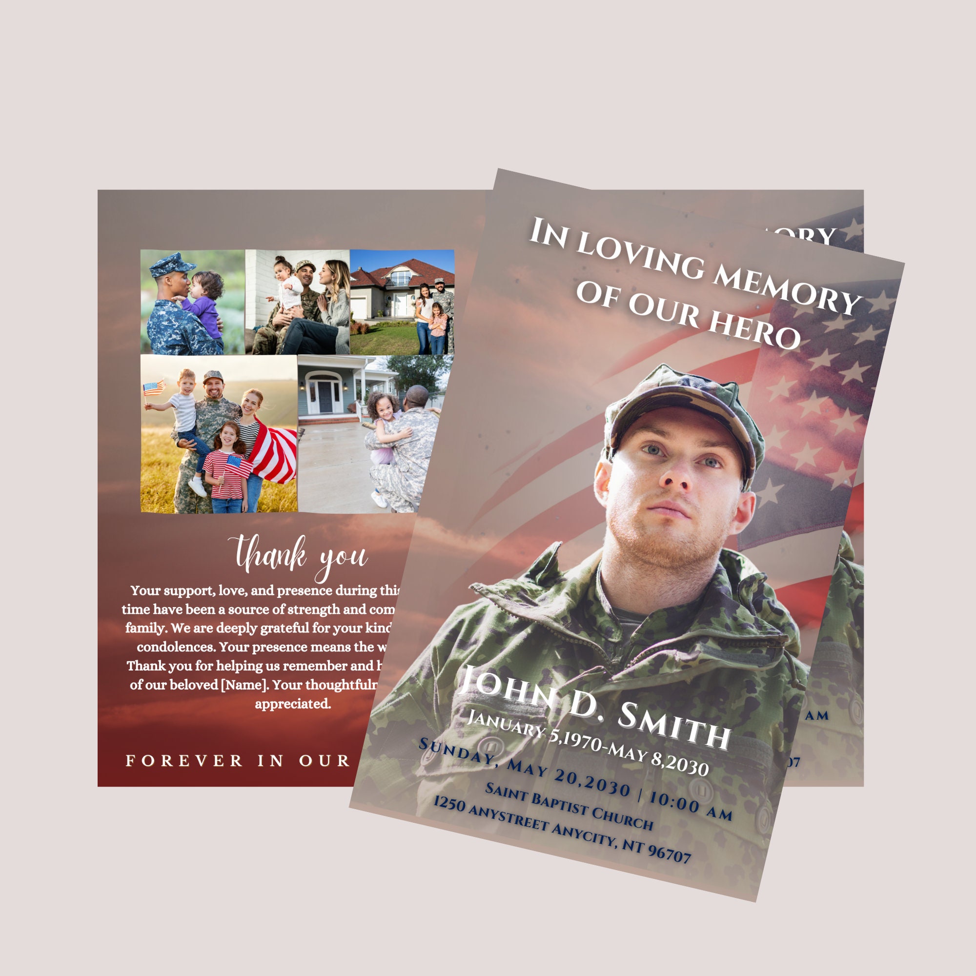 8.5x11 Military Funeral Program Memorial Program Celebration of Life ...