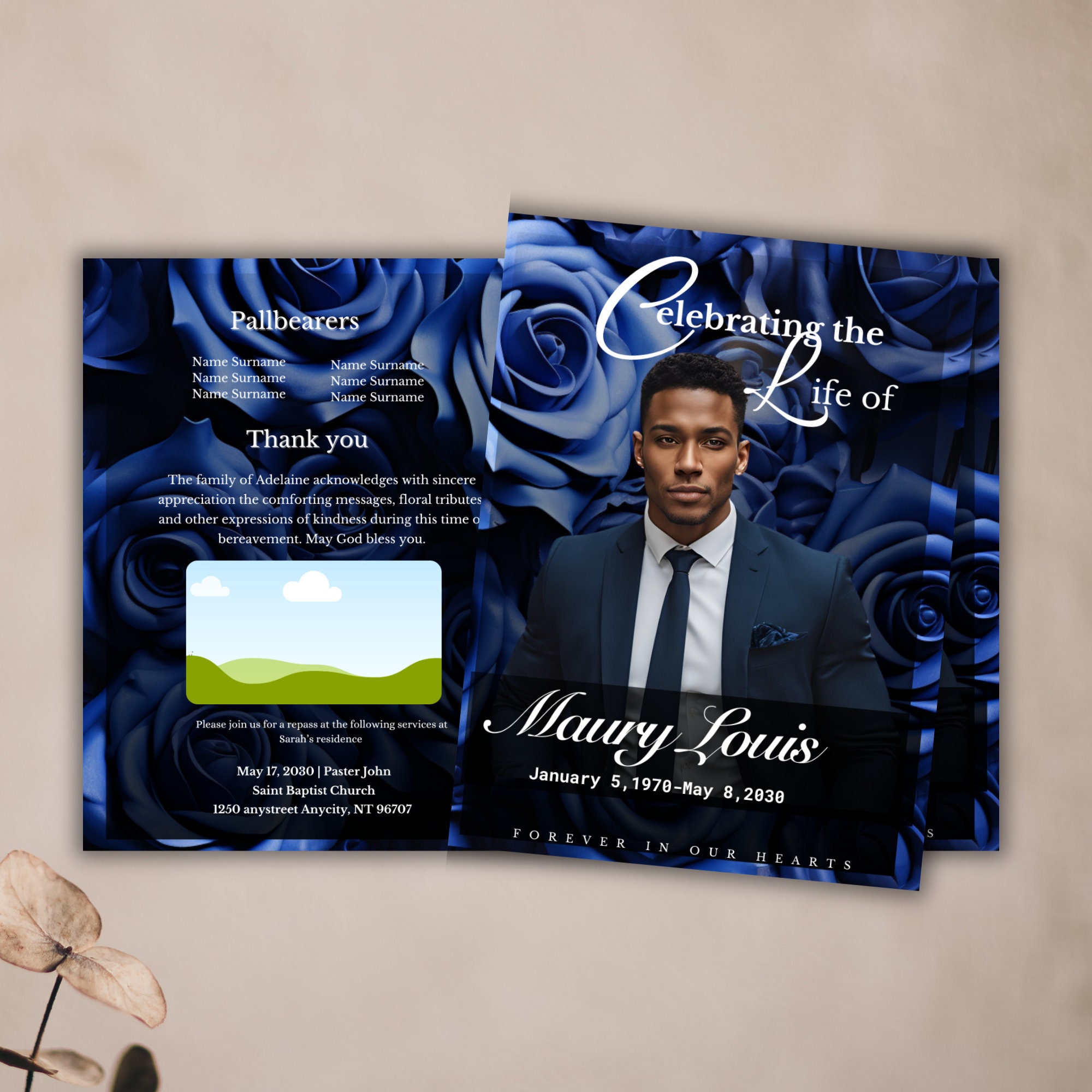 Funeral Program Template for Man | Masculine Funeral Program ...