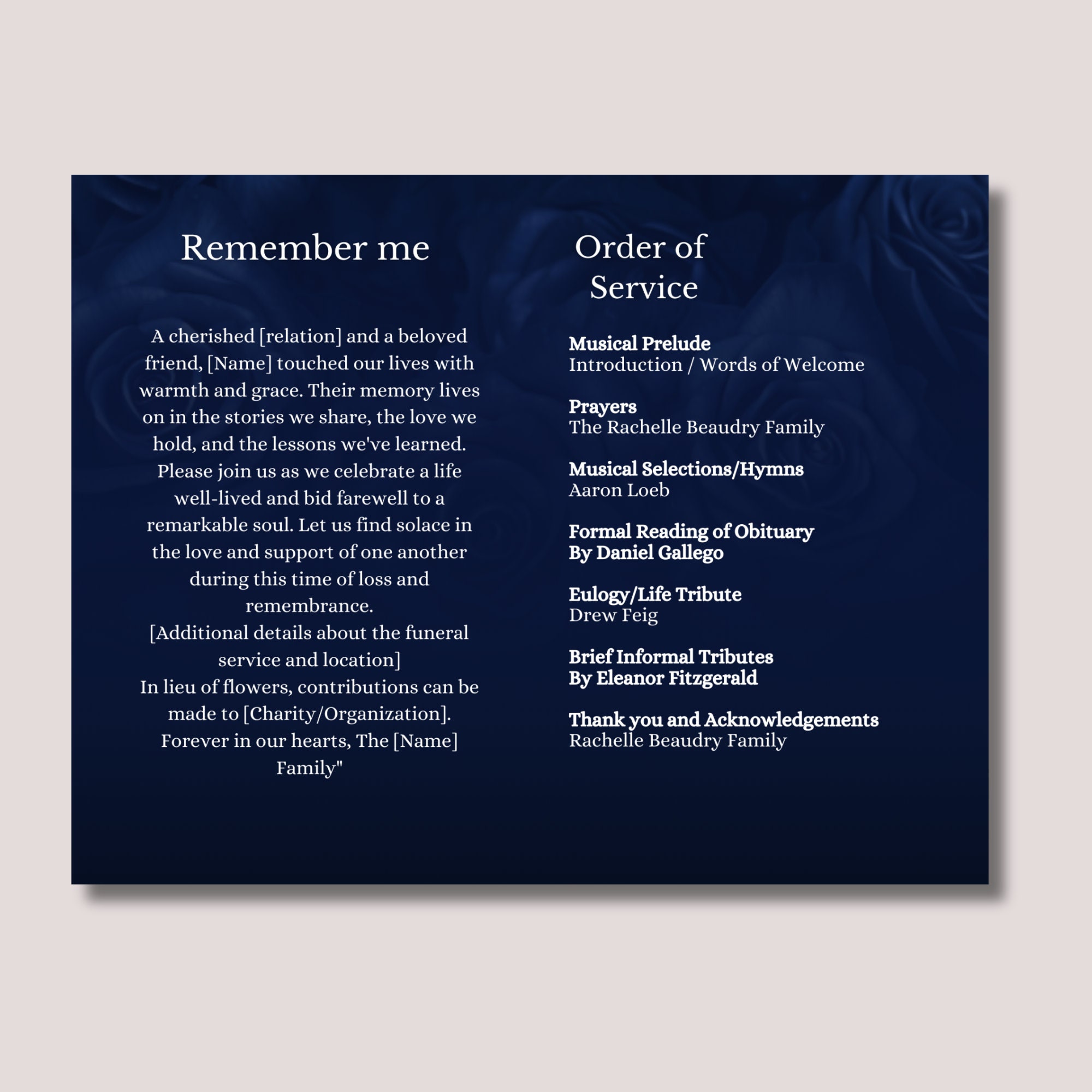 Funeral Program Template for Man Masculine Funeral Program Celebration ...