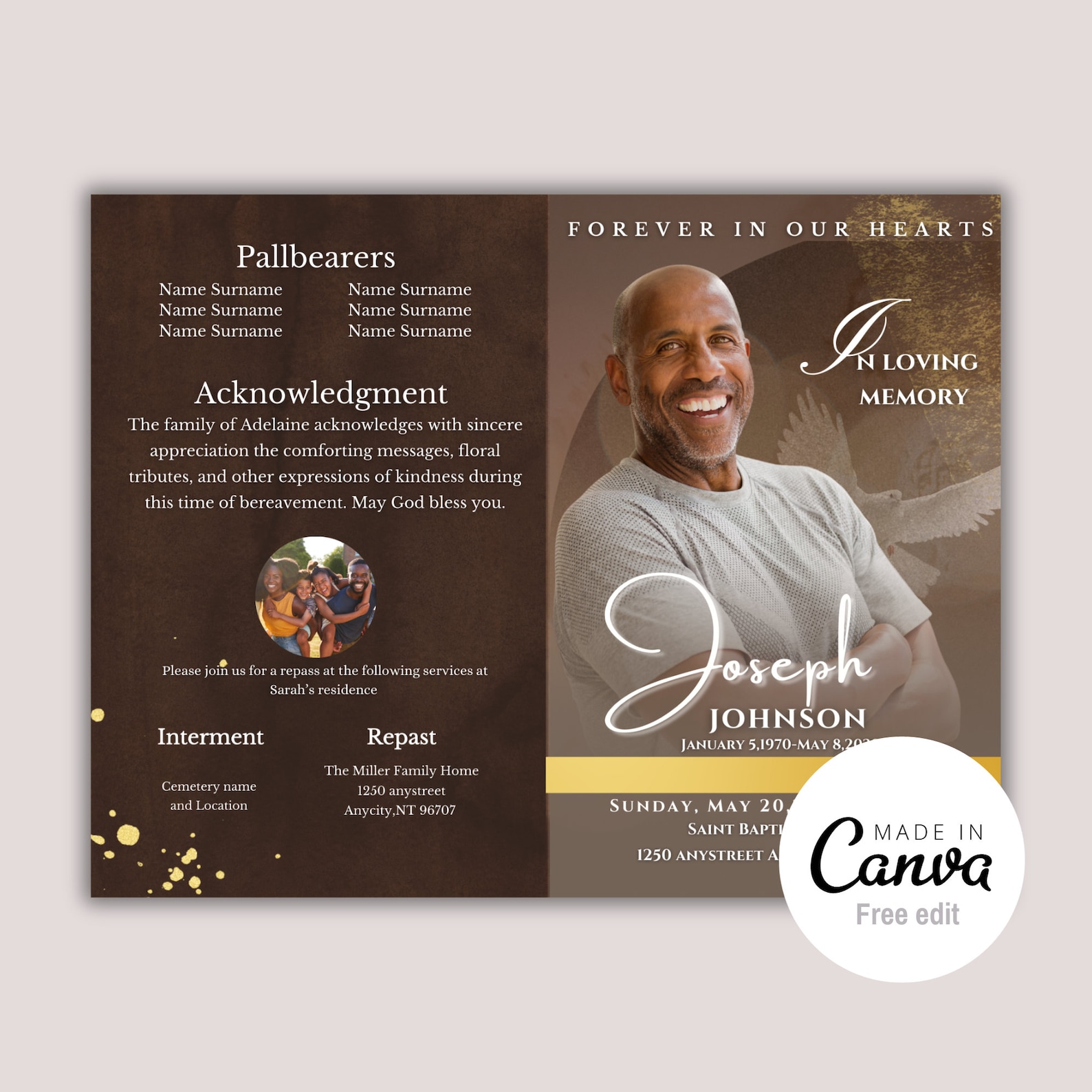 Funeral Program Template for Man | Masculine Funeral Program ...