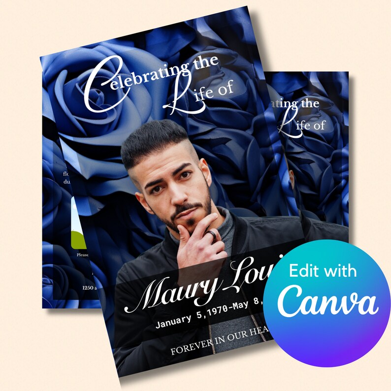 Funeral Program Template for Man Masculine Funeral Program Celebration ...