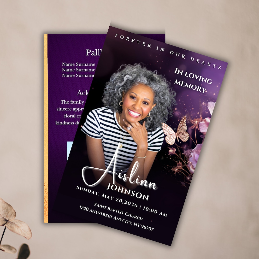 Obituary Program | PURPLE Funeral Program | Celebration of Life ...