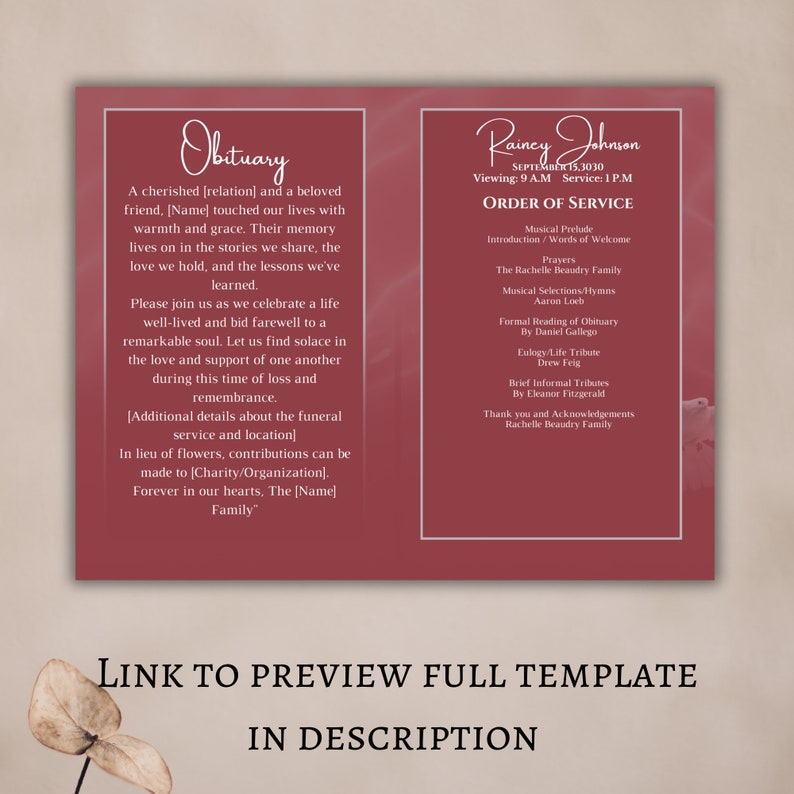 Elegant Funeral Program Template | Celebration of Life, Canva (digital ...