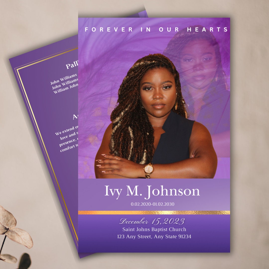 FUNERAL OBITUARY TEMPLATE 8 Pages Purple Funeral Program Template ...