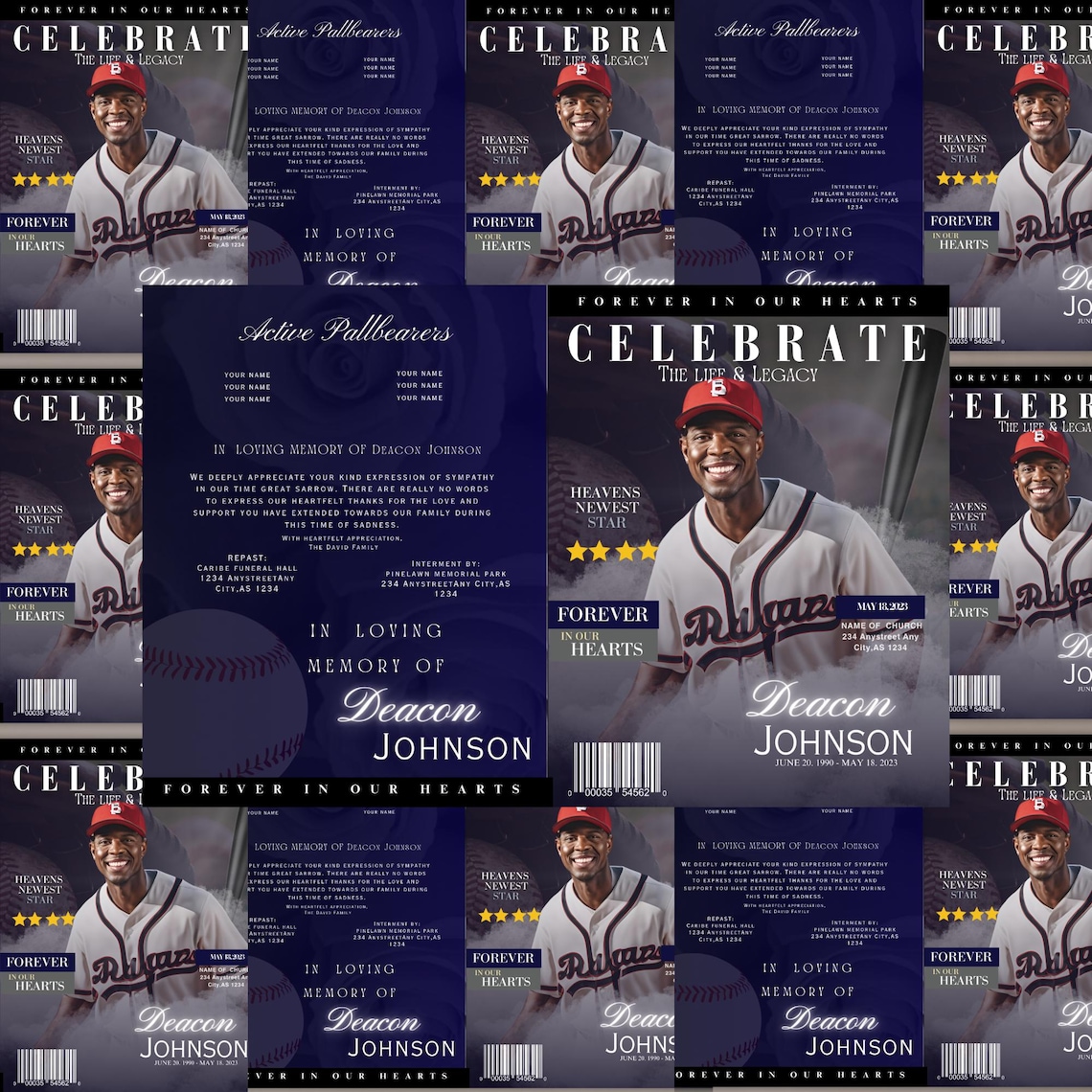 Baseball Theme Funeral Program Template – Celebration of Life Booklet ...