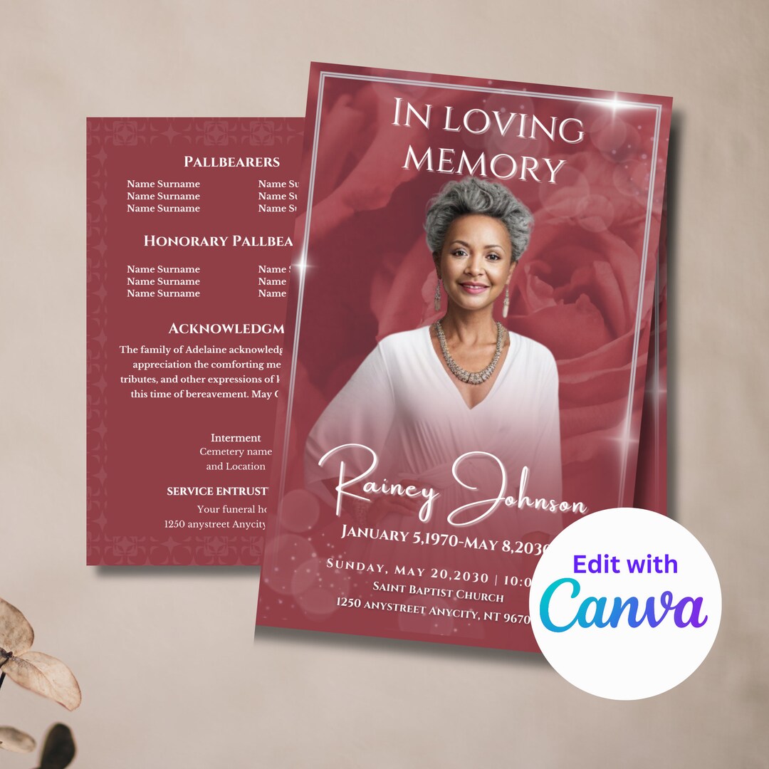 Elegant Funeral Program Template | Celebration of Life, Canva (digital ...