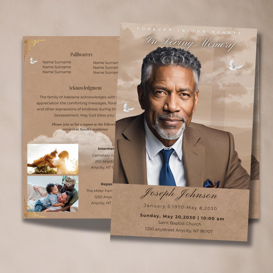 Elegant Funeral Program Template | Brown Obituary, Celebration of Life ...