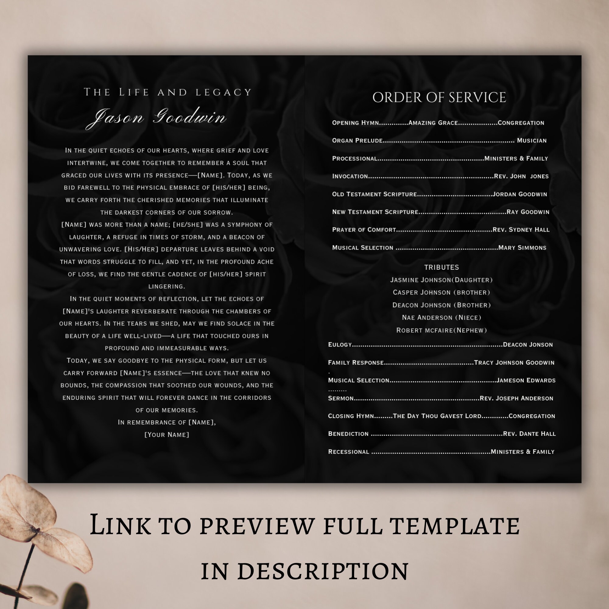 Custom Memorial Program Celebration of Life Keepsake Editable Obituary ...