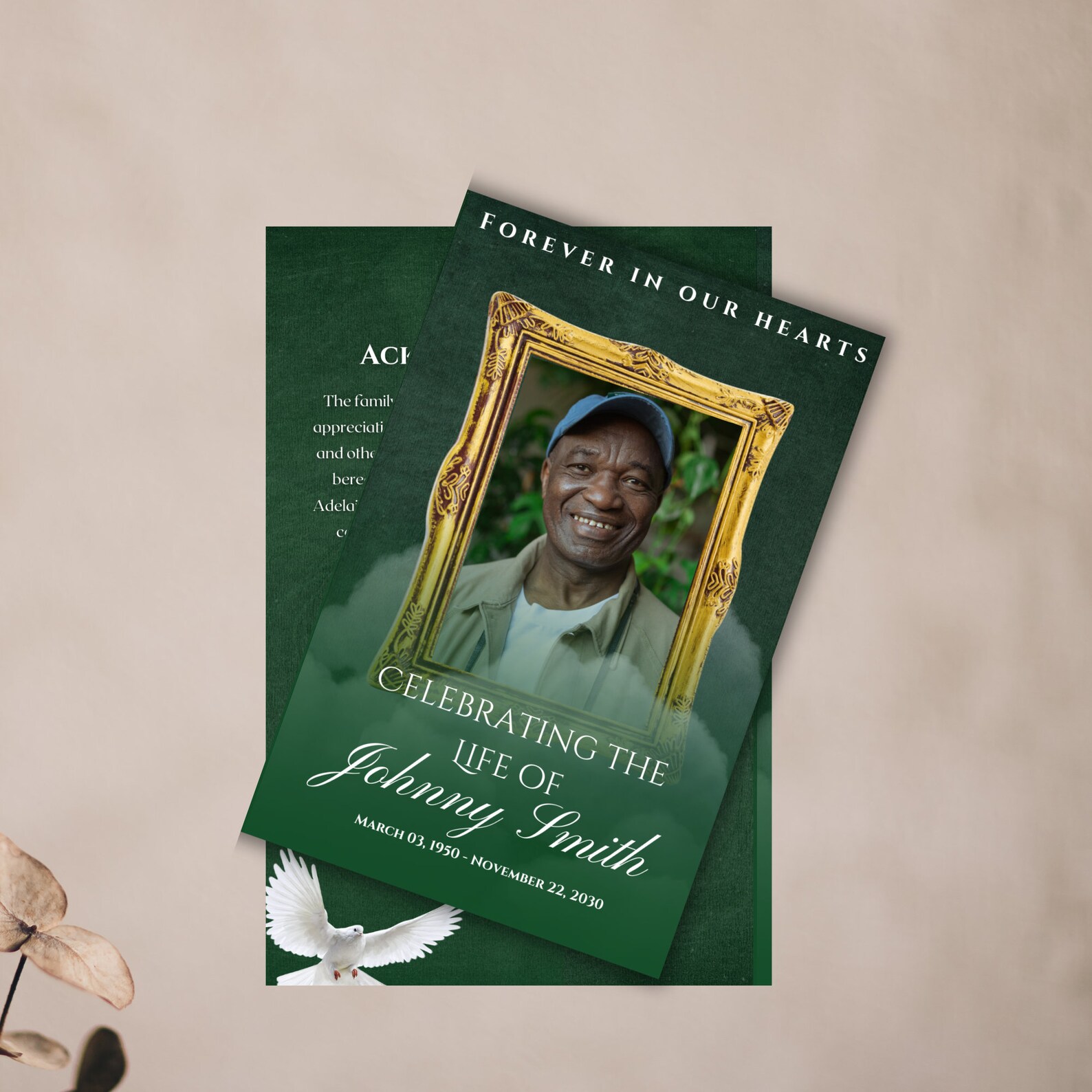 Funeral Program | Masculine Funeral Program Template| Greenery Funeral ...