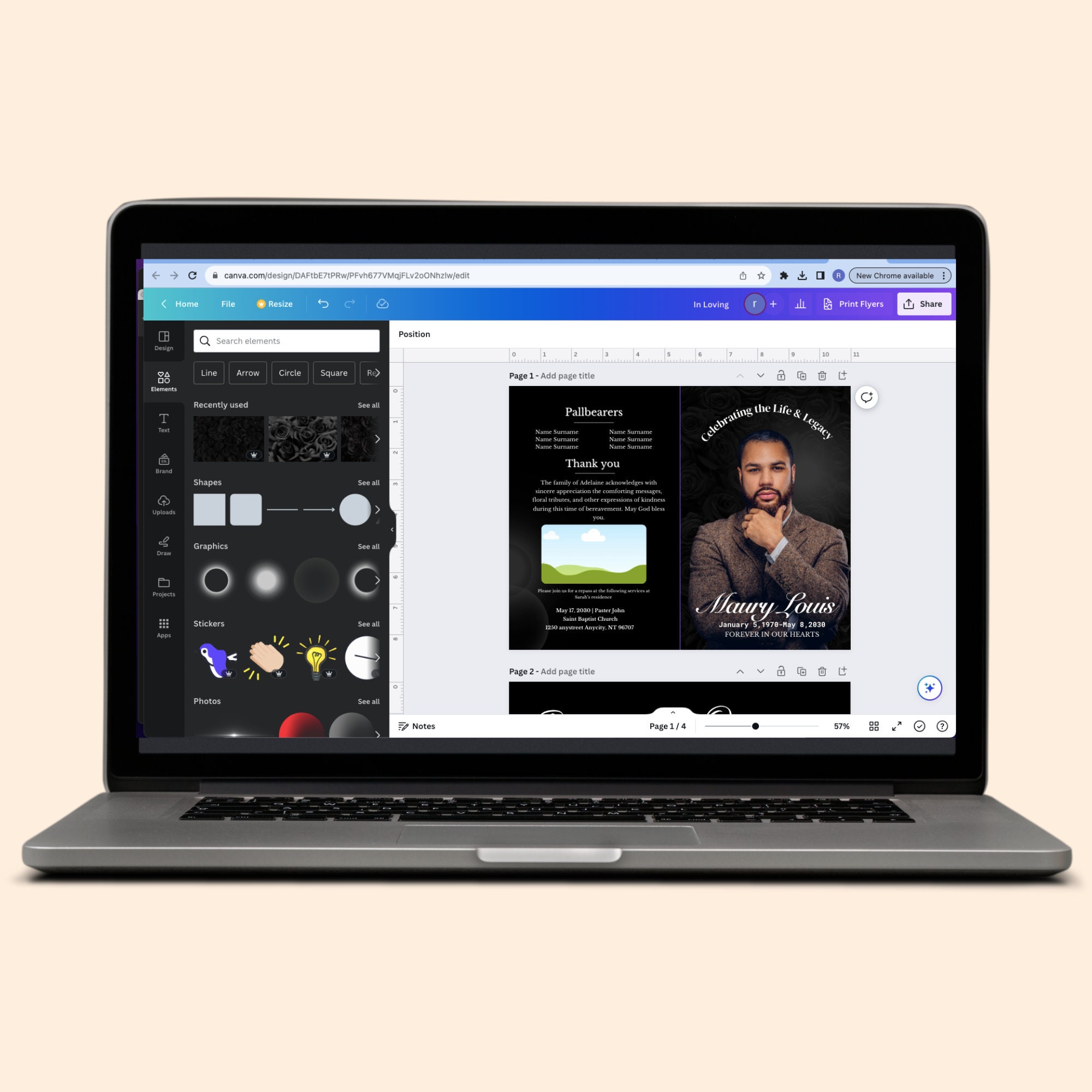 Funeral Program Template for Man Masculine Funeral Program Celebration ...