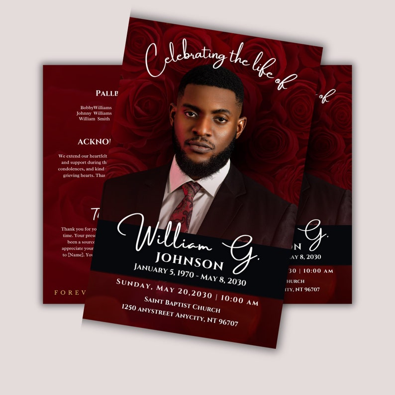 Funeral Program Template for Man Masculine Funeral Program Celebration ...