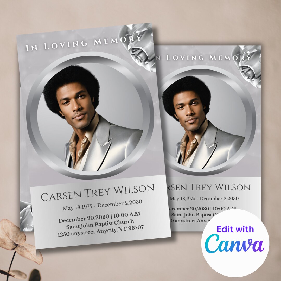 Personalized Silver Funeral Program Template for Men | Elegant ...