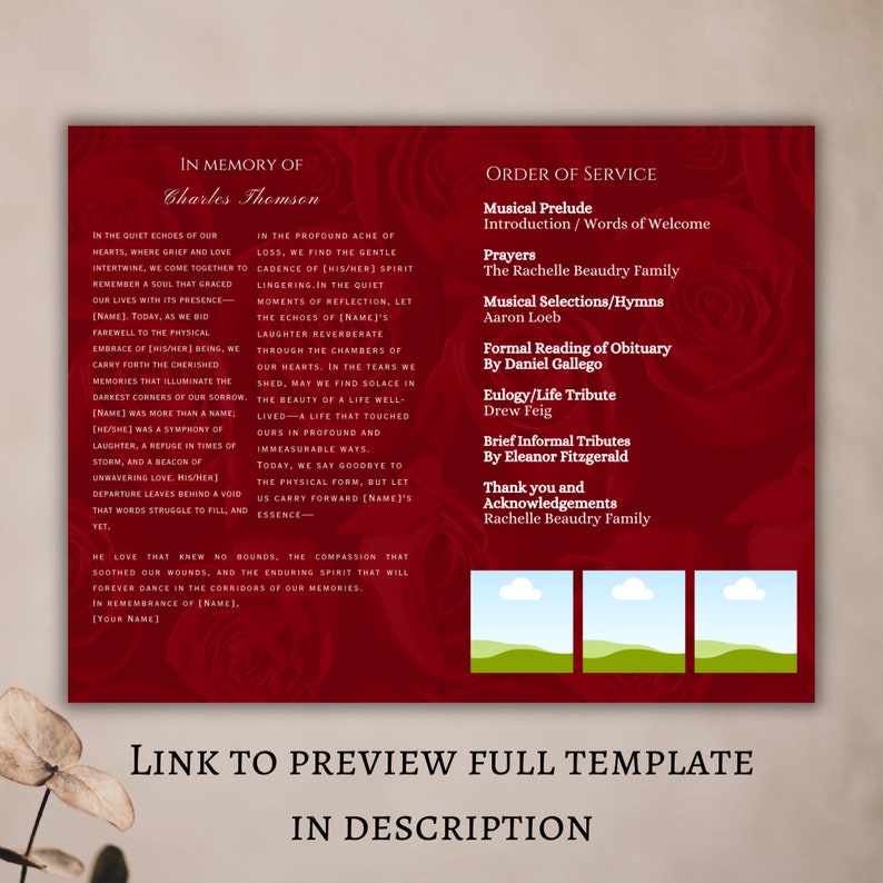 Personalized Red Funeral Program Booklet | Celebration of Life (digital ...