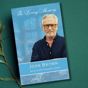 FUNERAL OBITUARY TEMPLATE (4pages) Blue Funeral Program | Celebration ...