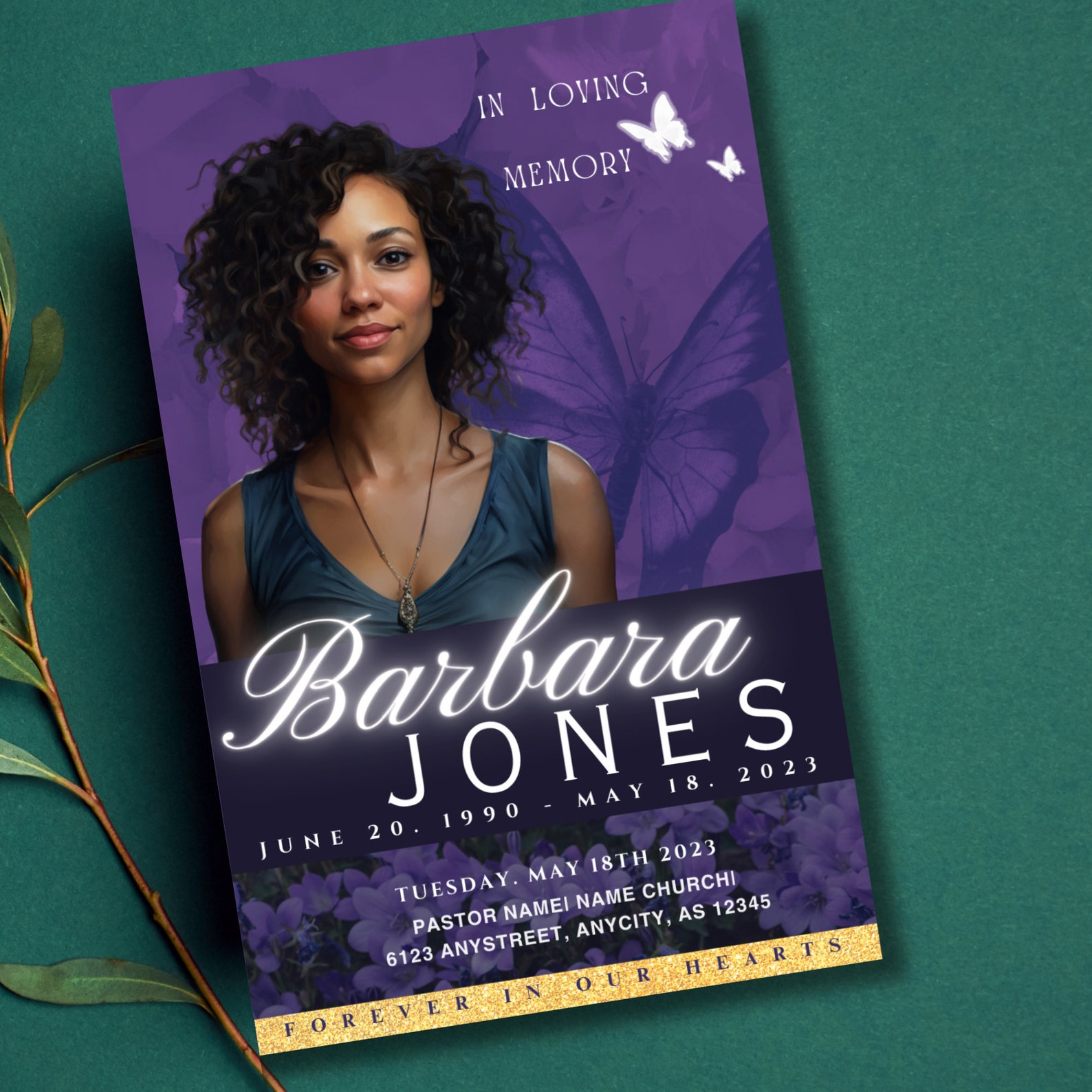 5.5x8.5 Bi-fold PURPLE Butterfly Funeral Program Template Obituary ...