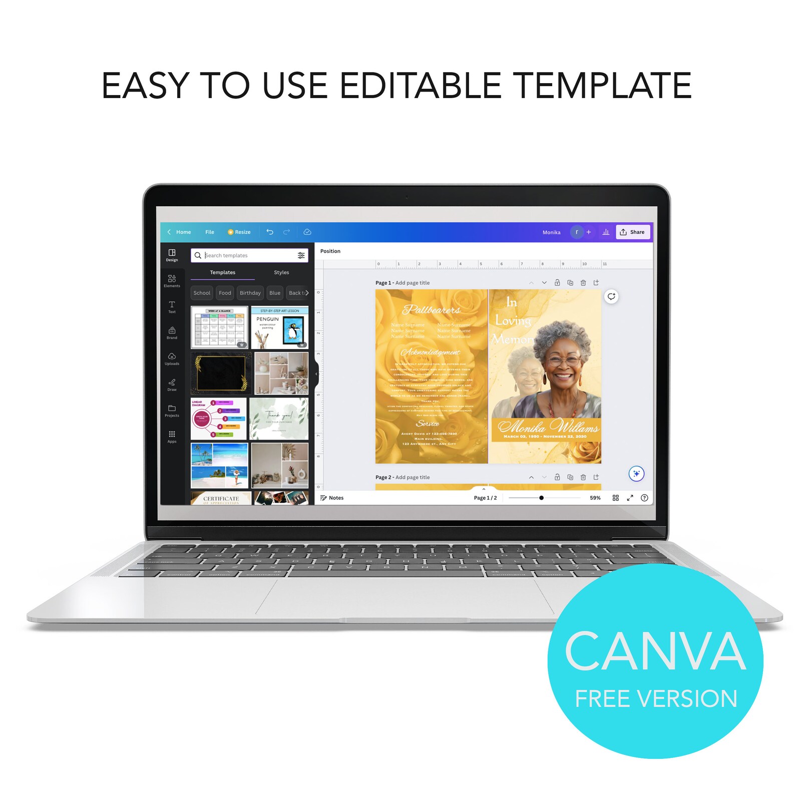 Funeral Program Template | Canva Obituary Booklet (digital Download) - Etsy