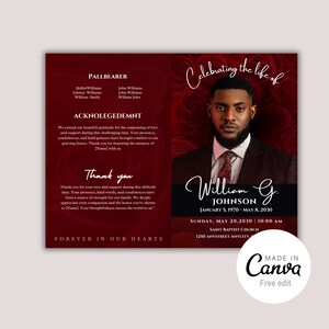 Funeral Program Template for Man | Masculine Funeral Program ...