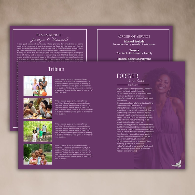 Purple Funeral Program | Celebration of Life Keepsake (canva Template ...