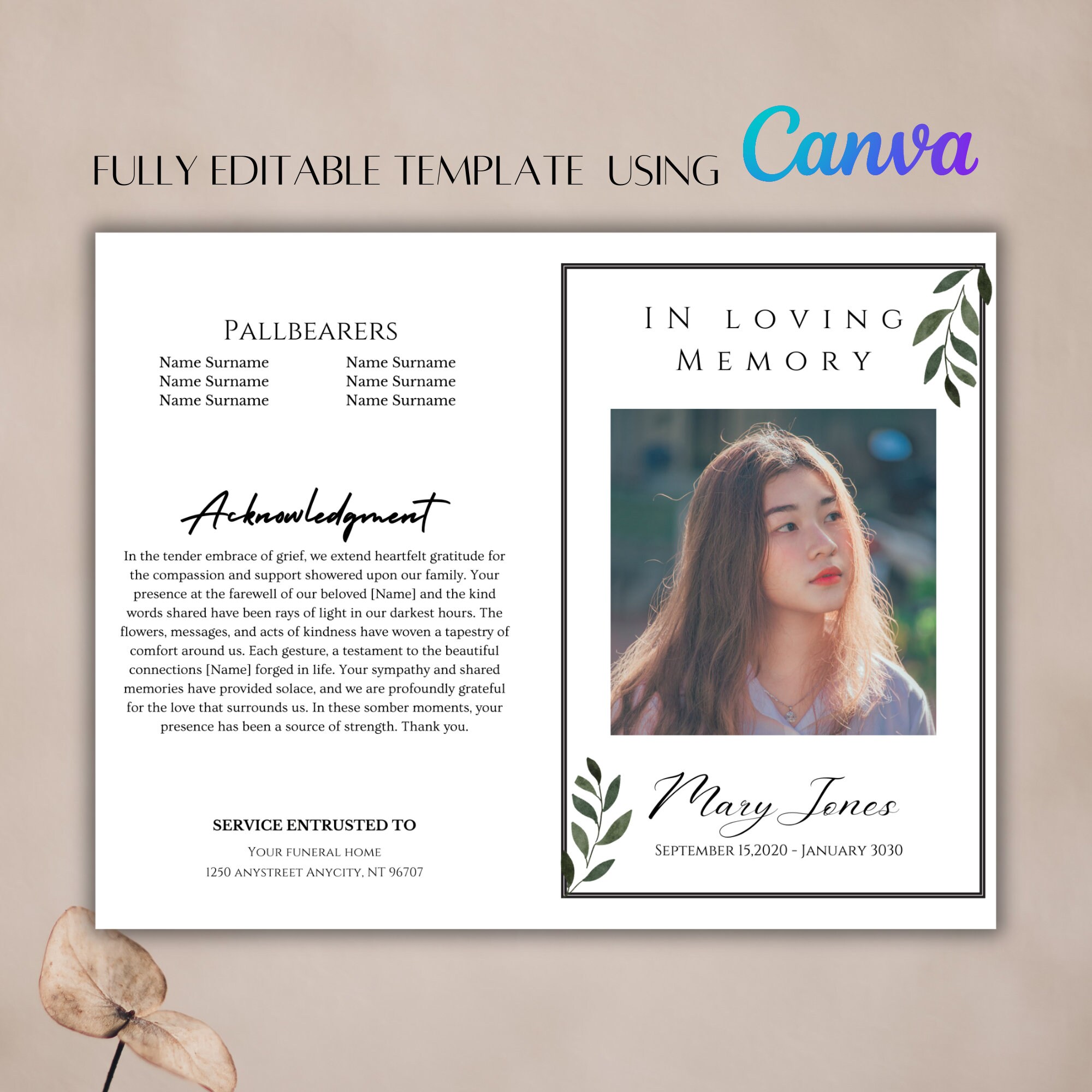 Catholic Funeral Program elegant Funeral Program Template - Etsy