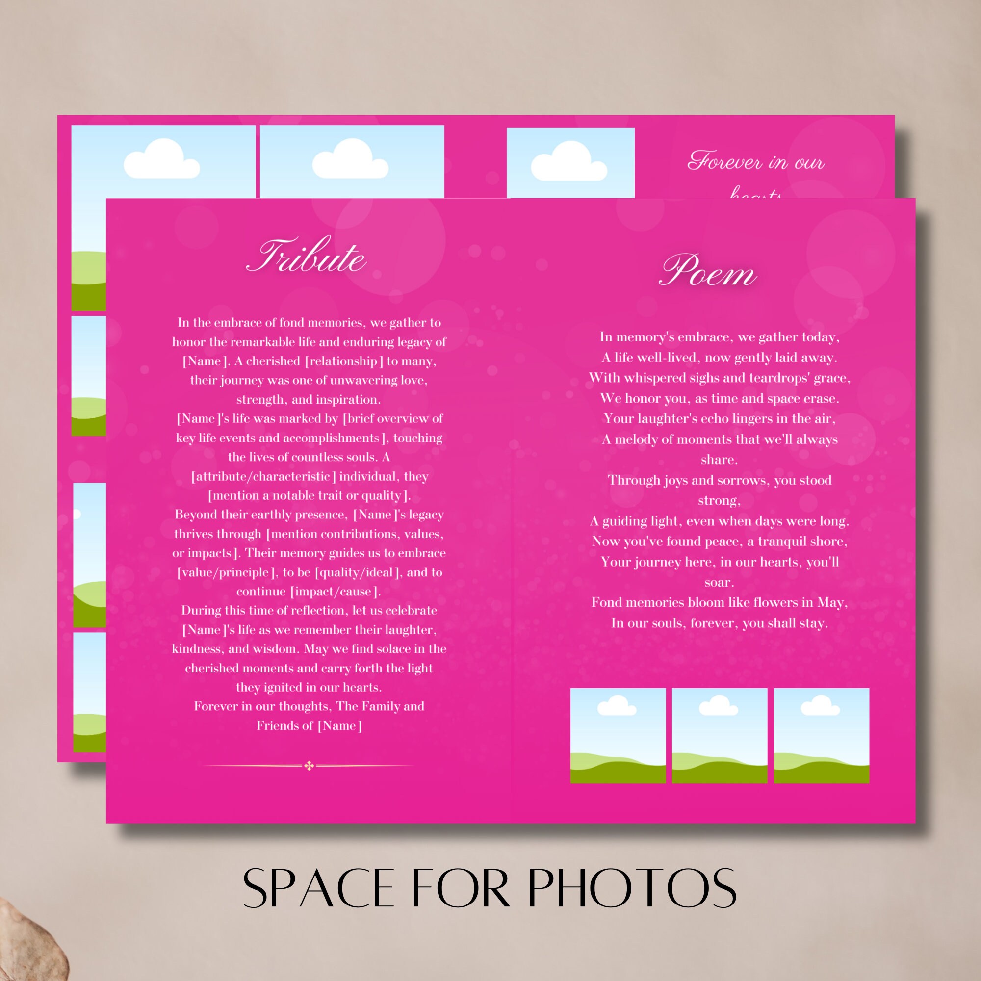 Personalized Pink Funeral Program 8 Pages Elegant Celebration of Life ...
