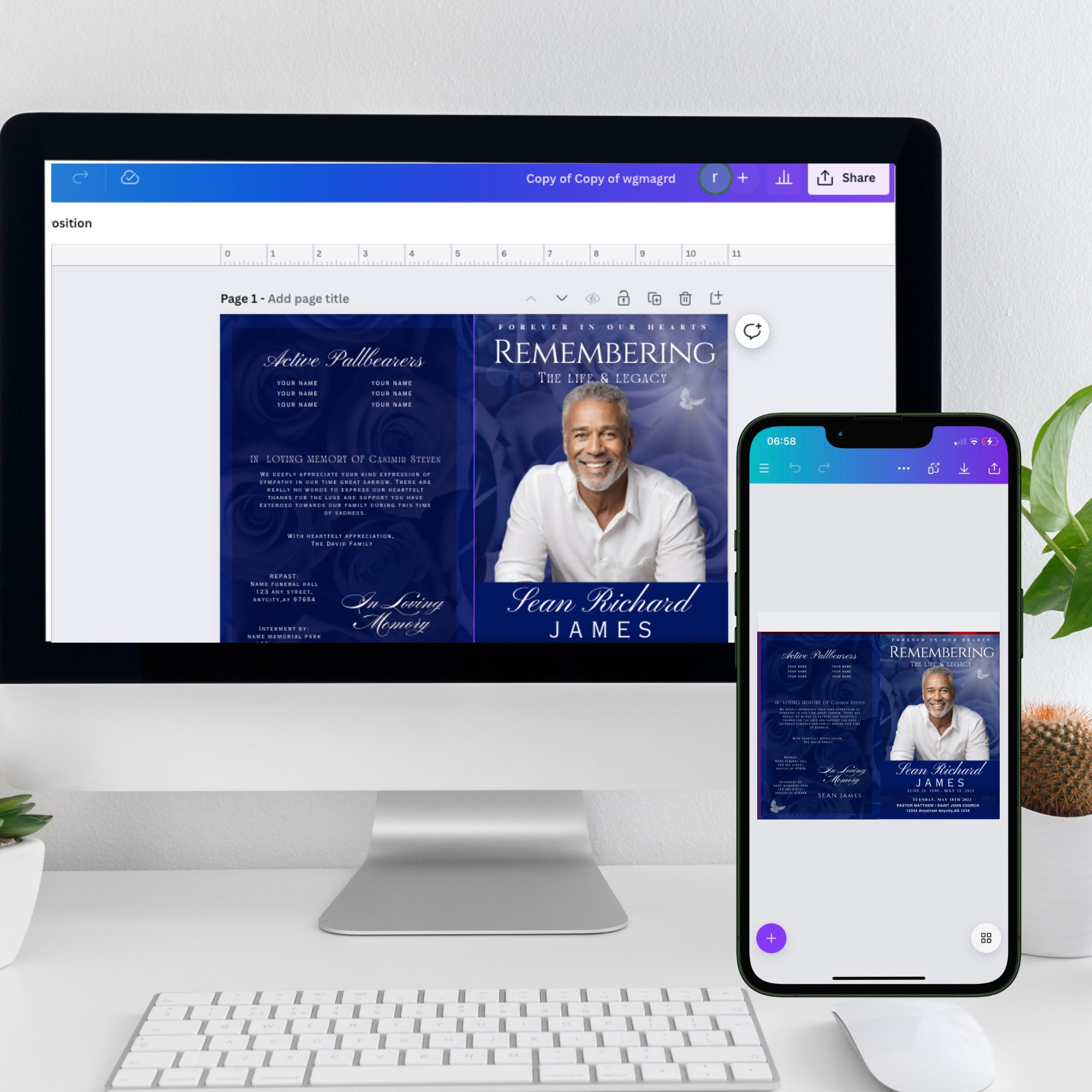Funeral Program Template for Man Masculine Funeral Program Celebration ...