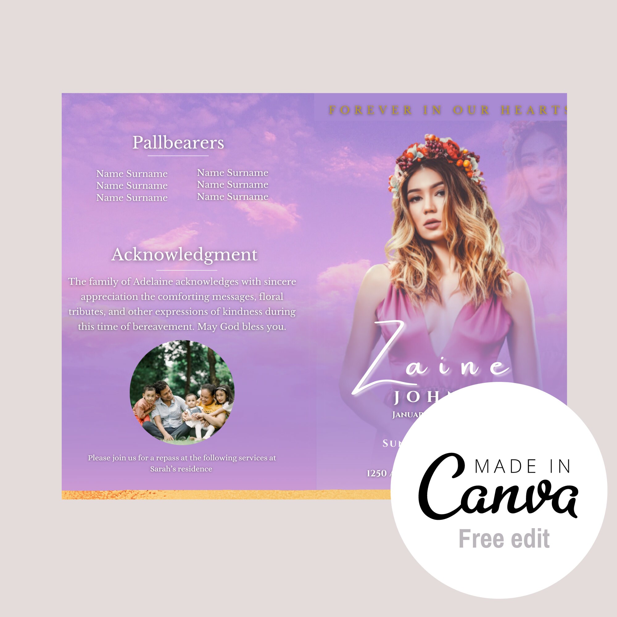 Funeral Program Template for Man Masculine Funeral Program Celebration ...