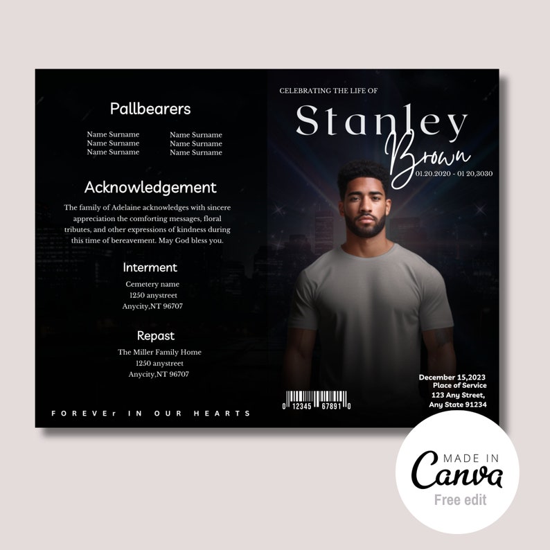 8.5x11 BOOKLET Memorial Program 4 Pages Elegant Style Funeral Program ...