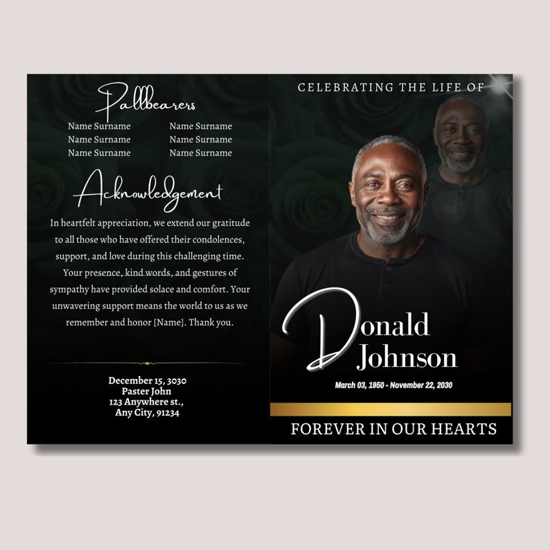 Funeral Program Template for Man Masculine Funeral Program Celebration ...