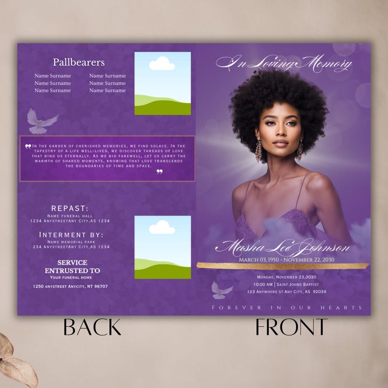 Editable Black Funeral Program Template | Canva Download | Elegant ...