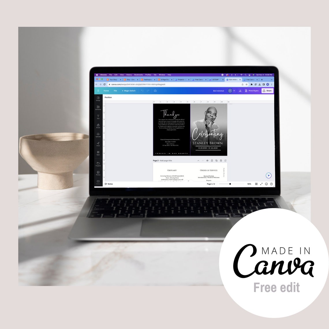 8.5x11 Funeral Program, Editable Memorial Service Template, Funeral ...