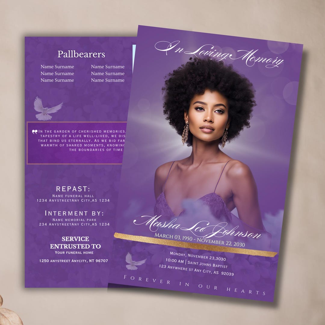 Editable Black Funeral Program Template | Canva Download | Elegant Memorial Service Template ...