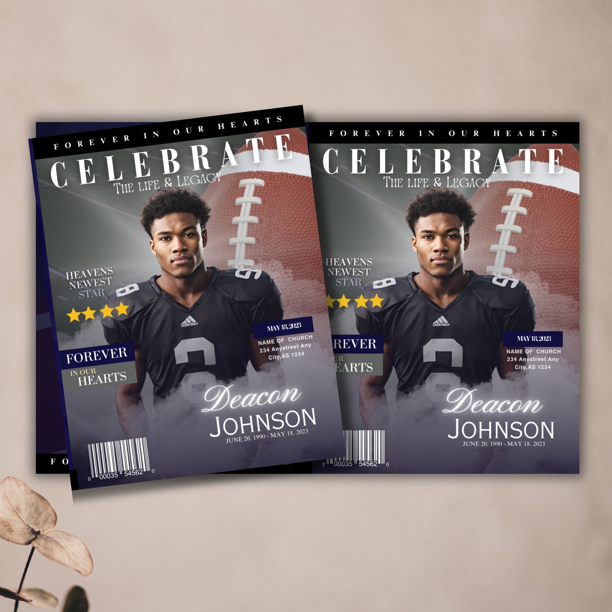 Football Theme Funeral Program Template - 17x11 Mogul Magazine Style, 8 ...