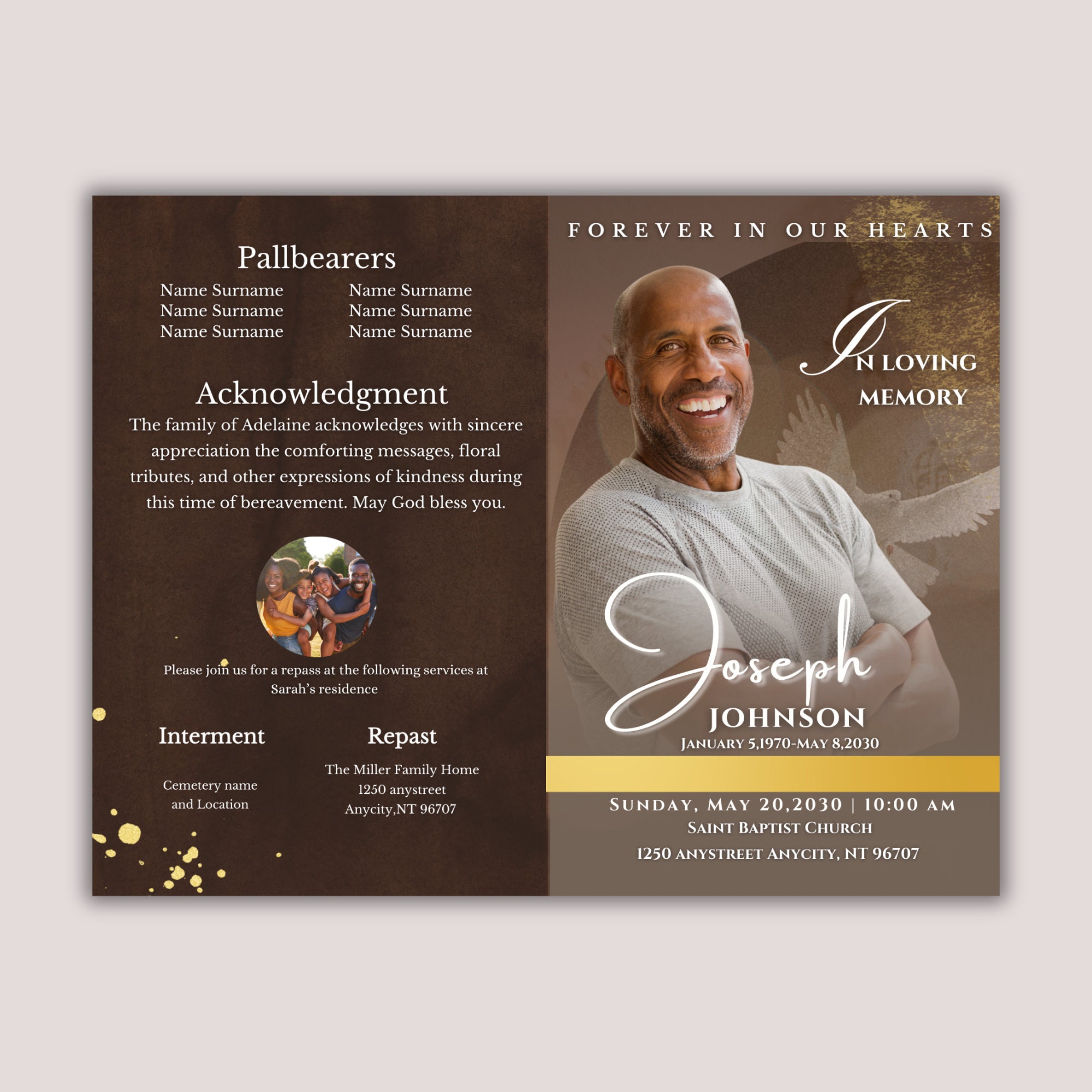 Funeral Program Template for Man Masculine Funeral Program Celebration ...