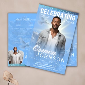 Personalized Memorial Program (8 Pages)| Obituary Template | Blue ...