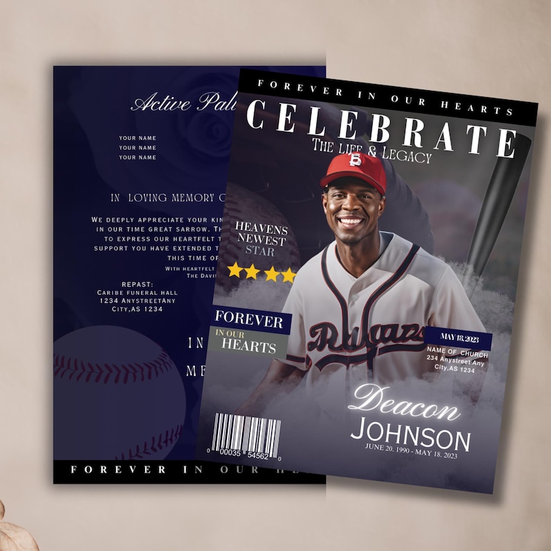 Baseball Theme Funeral Program Template – Celebration of Life Booklet ...