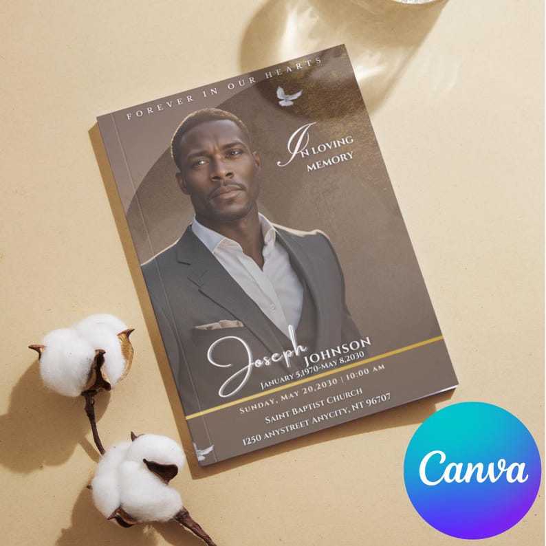 Personalized Brown Funeral Program, Magazine Style (digital Download ...
