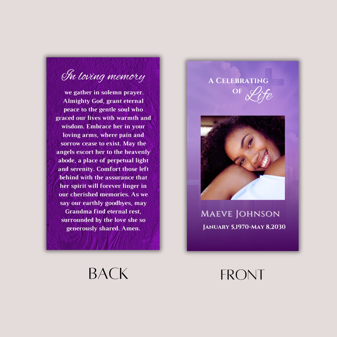 Editable Funeral Prayer Card Template, Greenery Memorial Card (canva ...