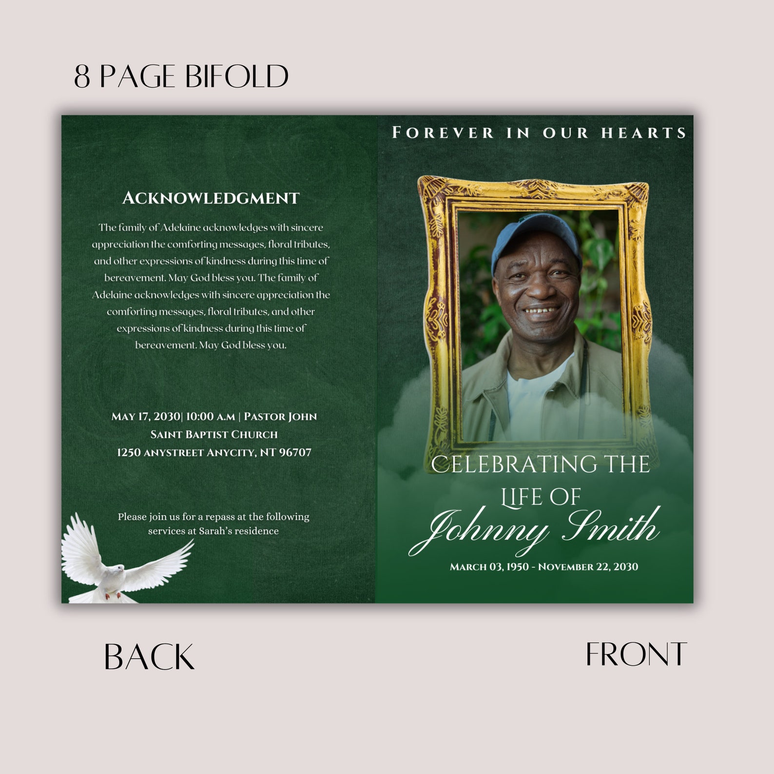 Funeral Program Masculine Funeral Program Template Greenery Funeral ...